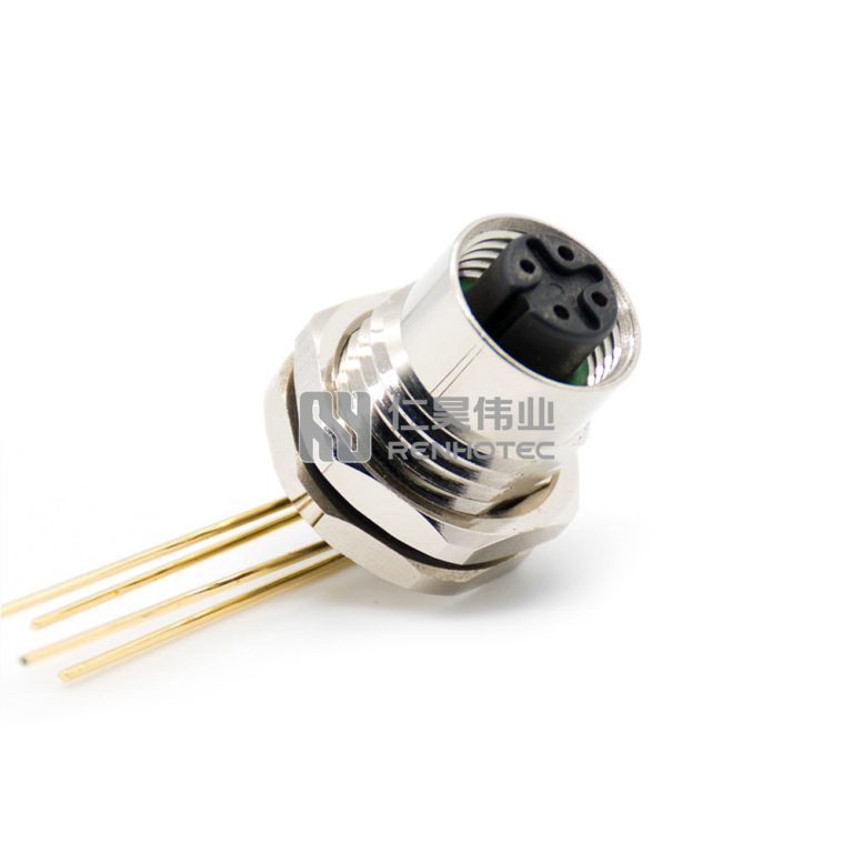 M12 Panel Mount Connectors Female Right Angle Socket Through Hole Front ...