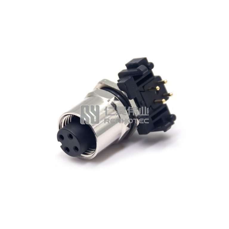 M12 Panel Mount Connectors Female Right Angle Socket Through Holer