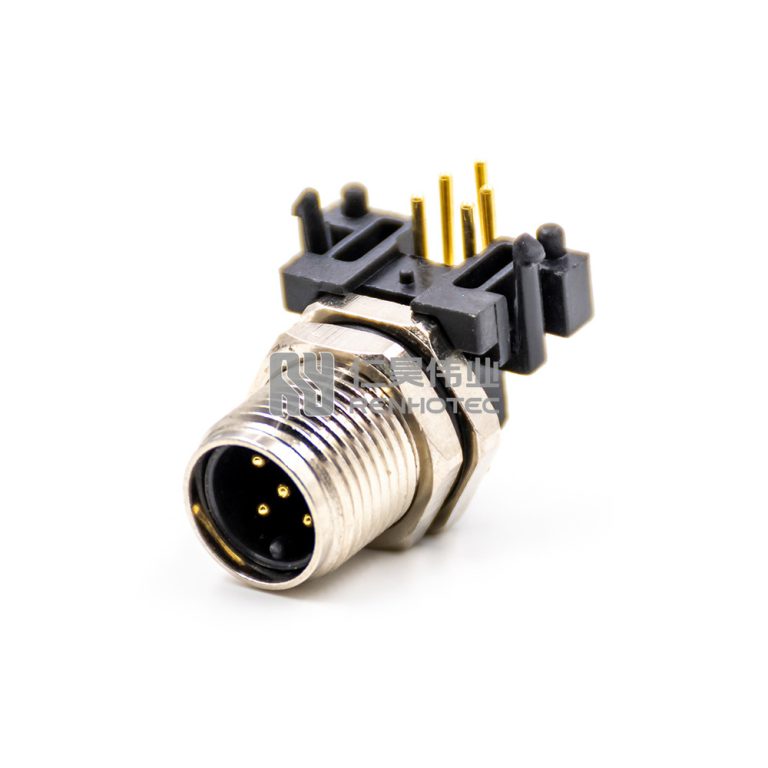 M12 Panel Mount Connectors Male Right Angle Socket Through Holer
