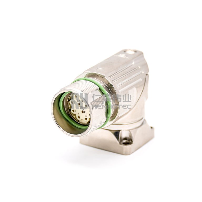 M23 Female Right Angle Receptacle Flange Crimp Mount