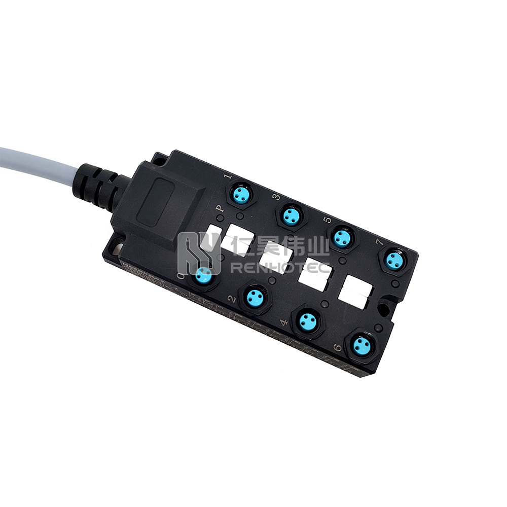 M8 Distribution Box 8-Port with PUR/PVC Cable Gray