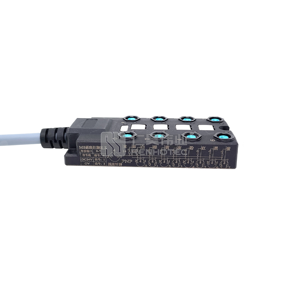 M8 Distribution Box 8-Port with PUR/PVC Cable Gray