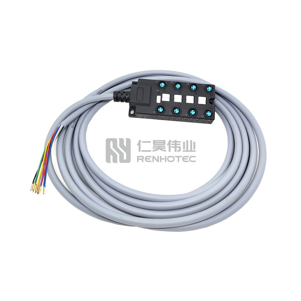 M8 Distribution Box 8-Port with PUR/PVC Cable Gray