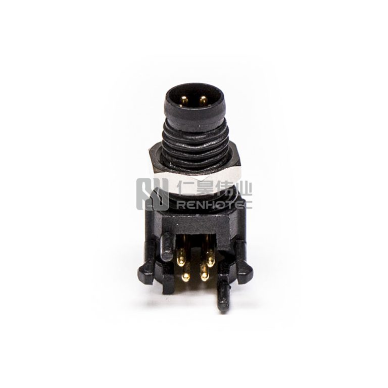 M8 Male Right Angle Receptacle Bulkhead - Front Side Nut Through Hole ...