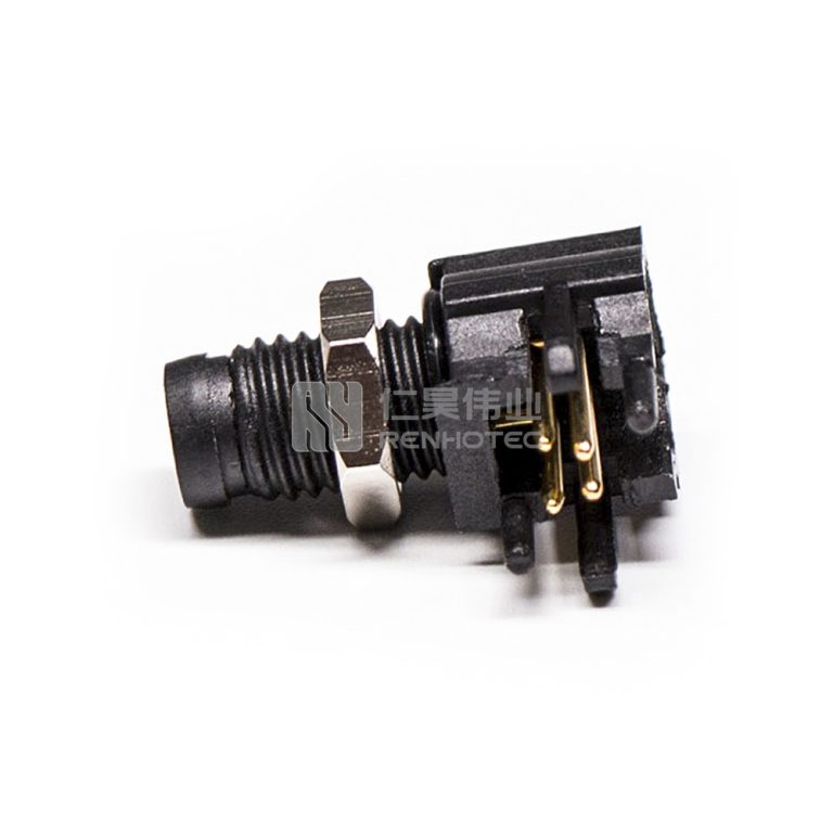 M8 Male Right Angle Receptacle Bulkhead - Front Side Nut Through Hole ...