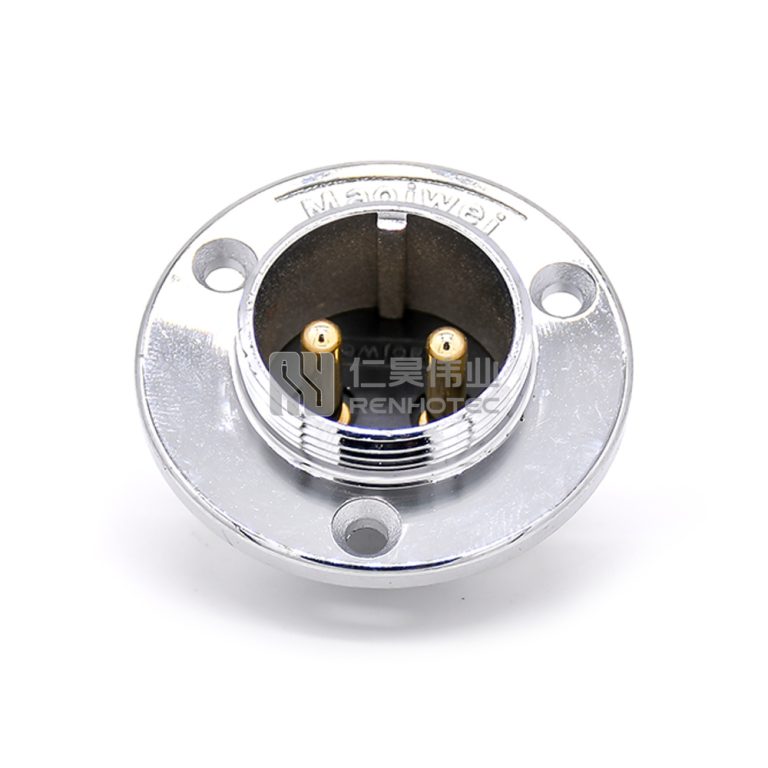 GX25 3-Hole Flange Type Male Socket Threaded Panel Mount Solder Silver