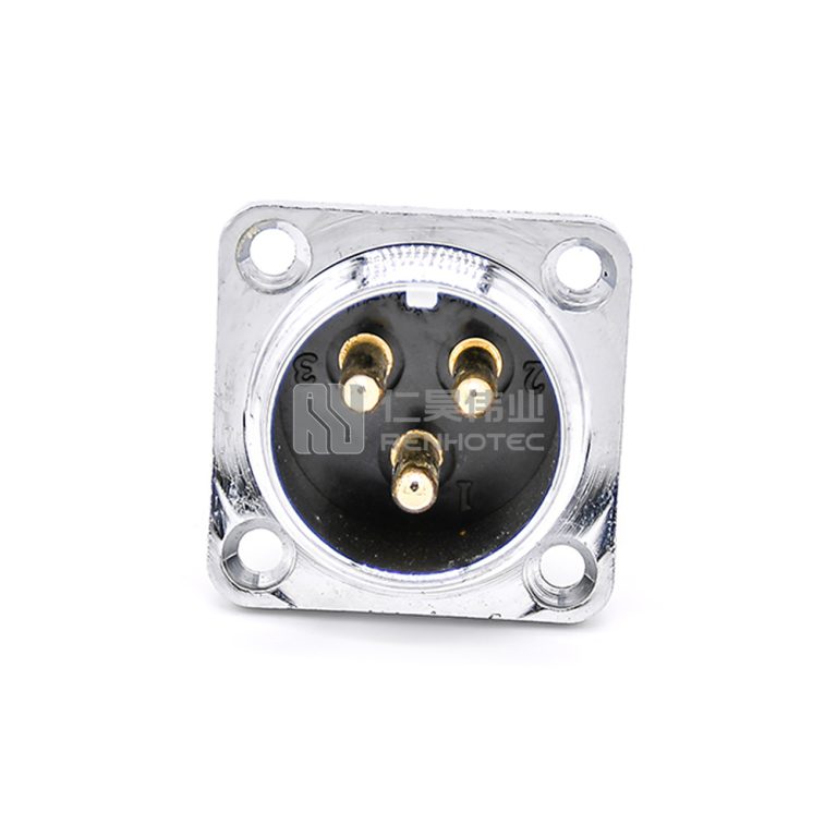 GX25 4-Hole Flange Type Male Socket Threaded Panel Mount Solder Silver